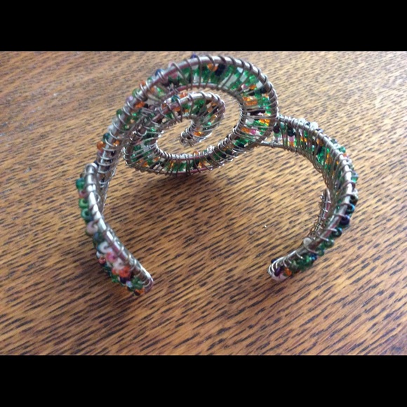 Gypsy Art | Jewelry | Gypsy Spiral Bead Wrap Silver Tone Wire Bracelet ...